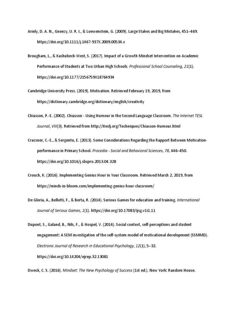 Motivation Reference List | PDF | Motivation | Motivational