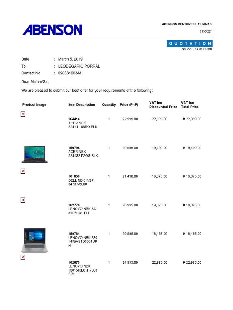 Laptop Discounted Quotation | PDF | Value Added Tax | Computing And ...