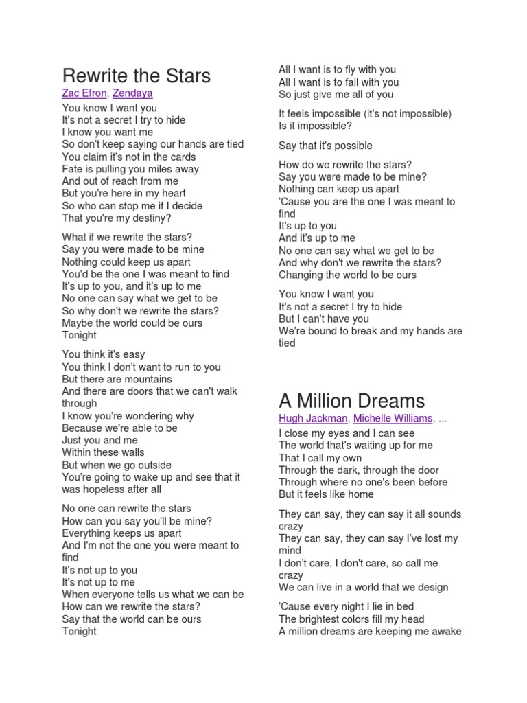 Rewrite The Stars: Zac Efron Zendaya | PDF | Leisure