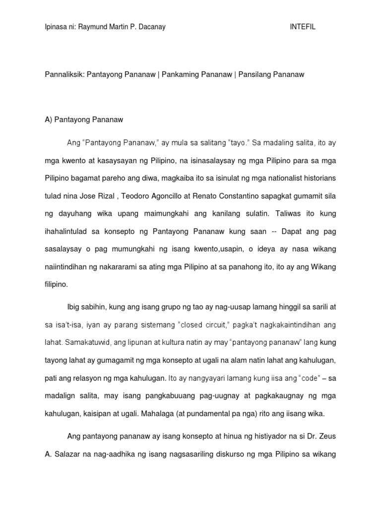 Pantayong Pannaw, Pansilang Pananaw, Pangkaming Pananaw. | PDF