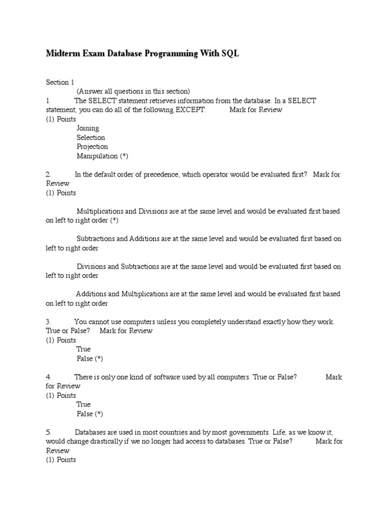 Midterm Exam Database Programming With SQL | PDF | Areas Of Computer ...