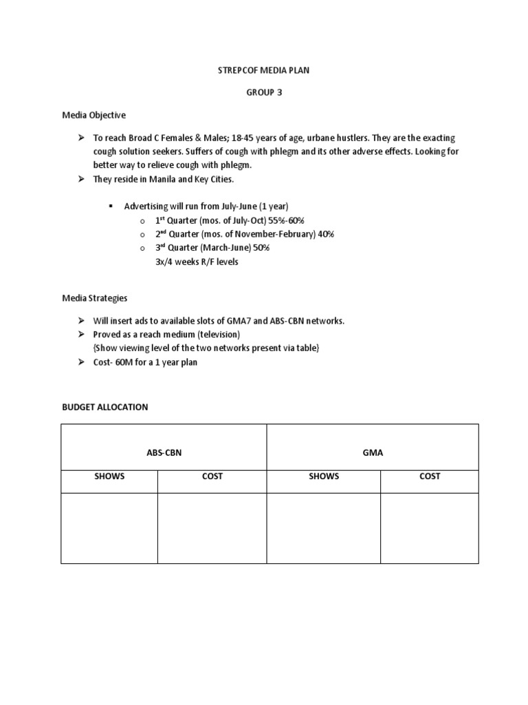 Strepcof Media Plan | PDF | Companies Listed On The Philippine Stock ...