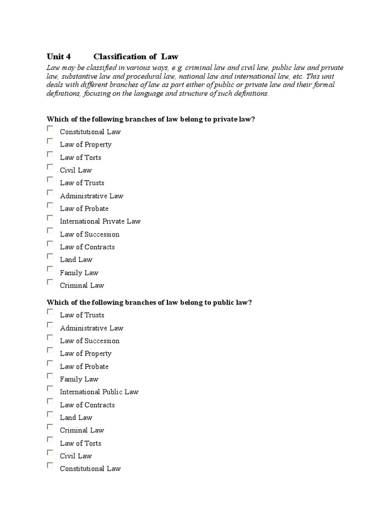 Classifications of Law Explained | PDF | Damages | Tort