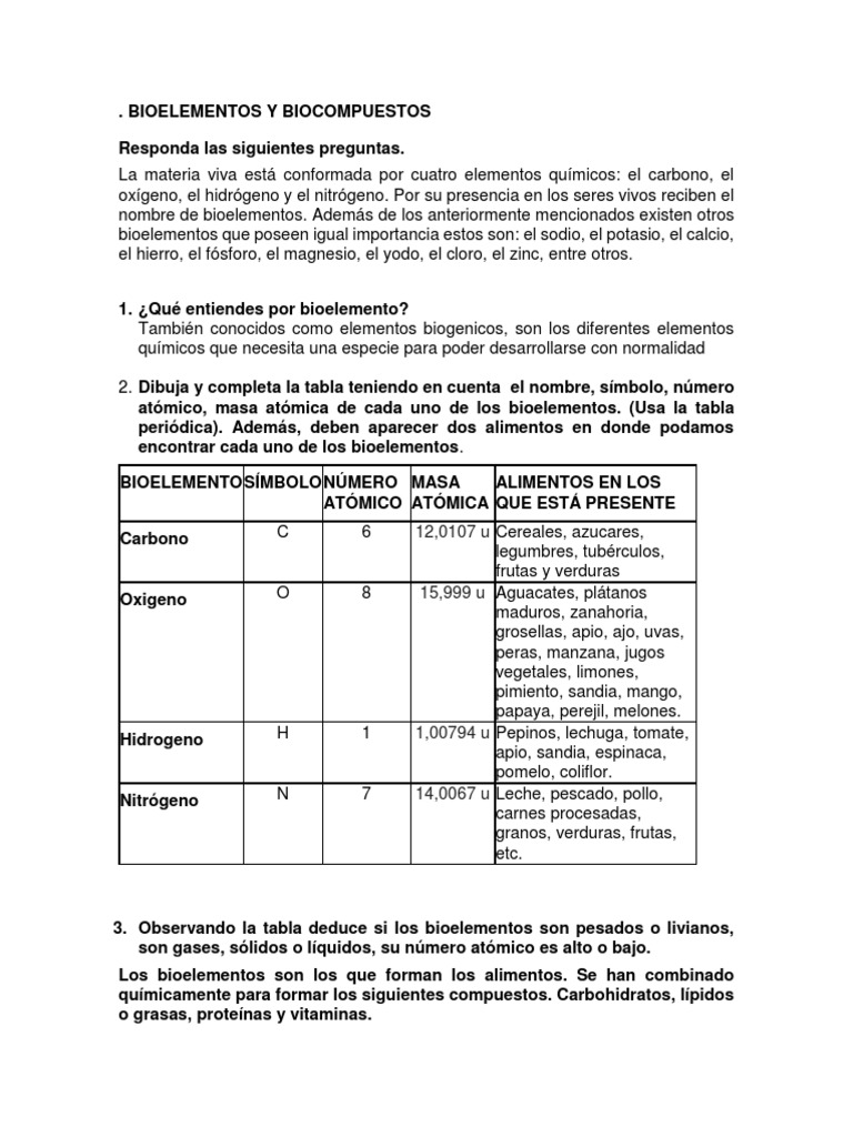 Bioelementos y Biocompuestos en Alimentos | PDF | Biomoléculas ...