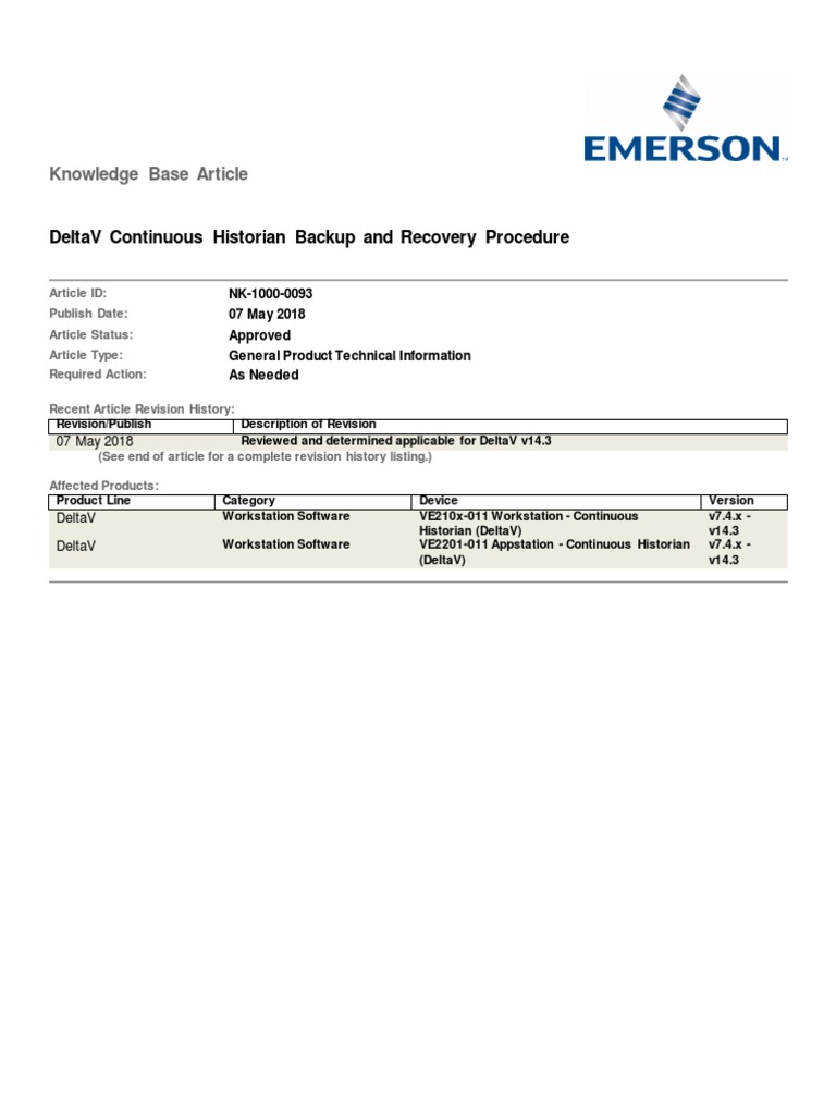 NK-1000-0093 DeltaV Continuous Historian Backup and Recovery Procedure | PDF | Backup | Computer ...