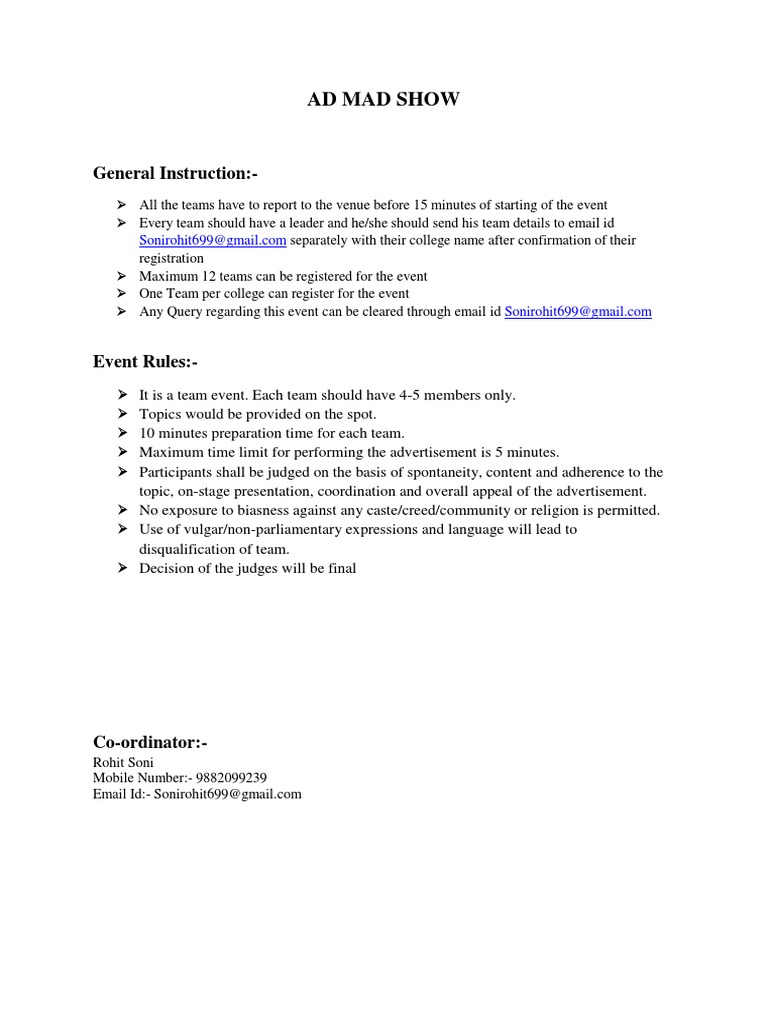 AD MAD SHOW College Event Rules | PDF
