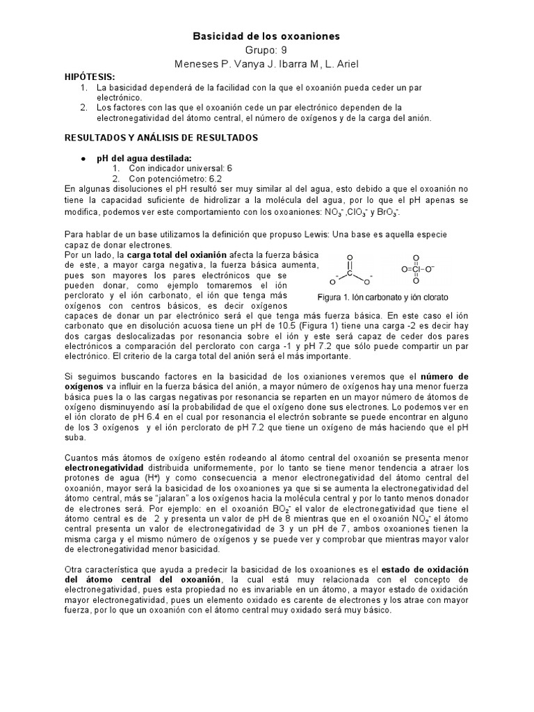Práctica 8 Basicidad de Los Oxianiones | PDF | Ion | Ph