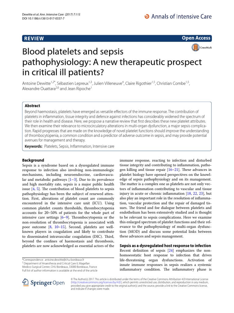 Blood Platelets and Sepsis PDF | PDF | Inflammation | Platelet