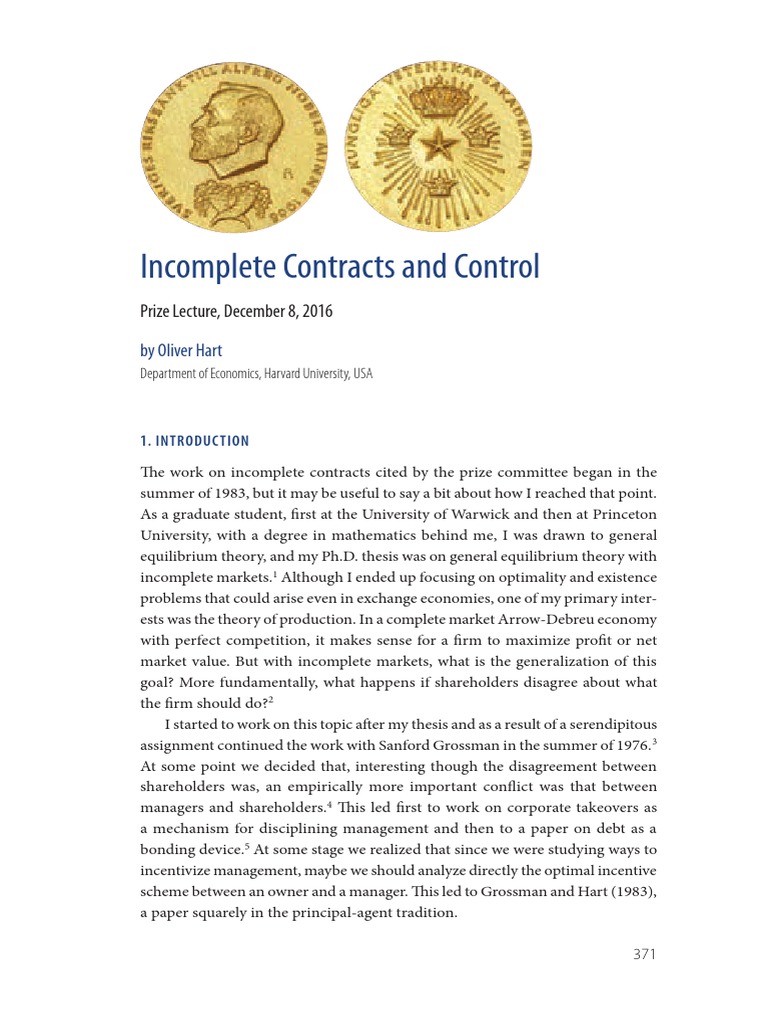 Incomplete Contracts and Control | Download Free PDF | Venture Capital ...
