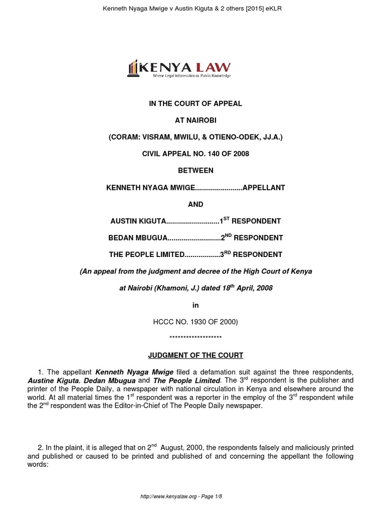 Civil Appeal 140 of 2008 | PDF | Lawsuit | Defamation