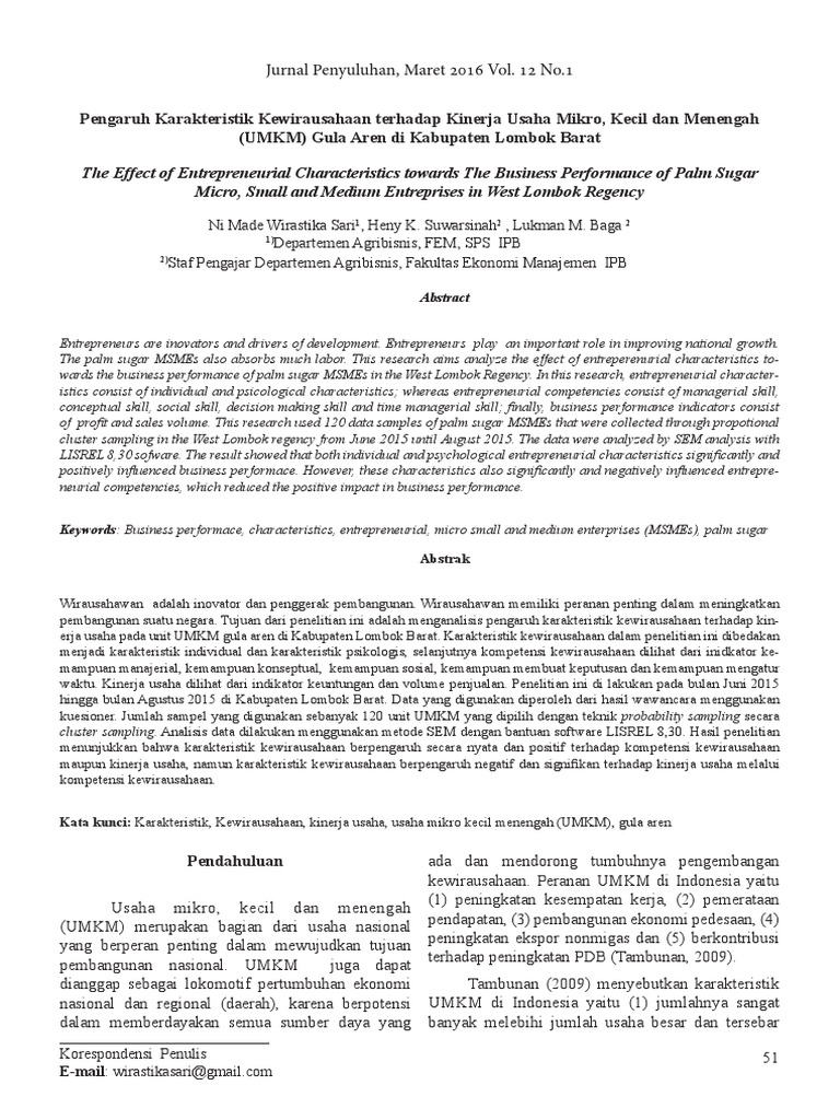 Pengaruh Kewirausahaan pada UMKM Gula Aren | PDF | Akaike Information Criterion | Entrepreneurship