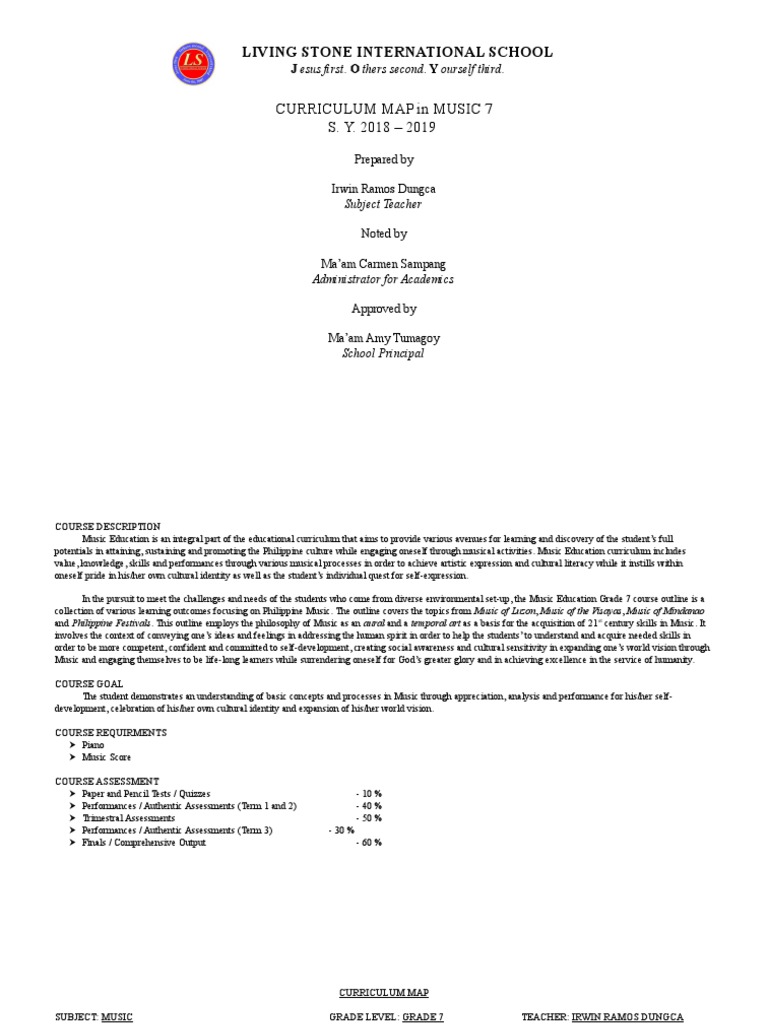 Grade 7 Music Curriculum Map 2018-2019 | PDF | Curriculum | Dances