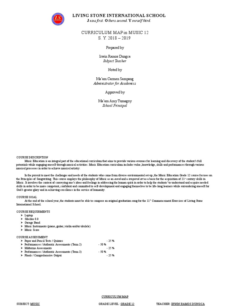 Curriculum Map of Grade 12 | PDF | Educational Technology | Music Education