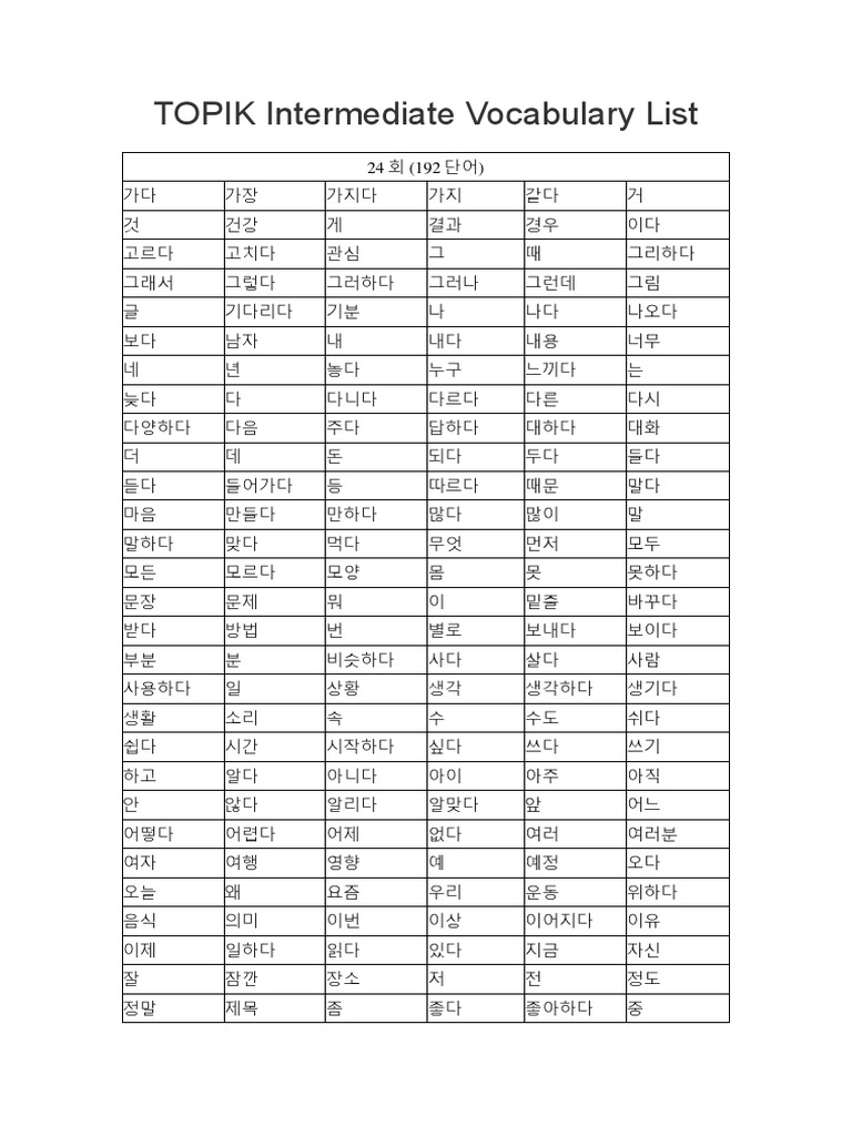 TOPIK Intermediate Vocabulary List | PDF