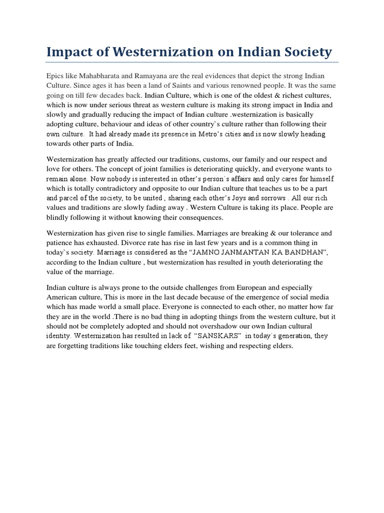 Impact of Westernization On Indian Society | PDF | British Raj ...