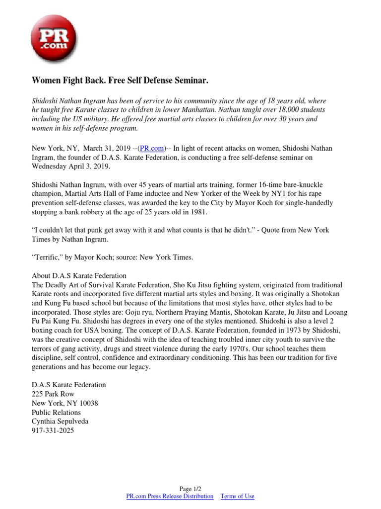 Women Fight Back. Free Self Defense Seminar. | PDF | Karate | Self Defense