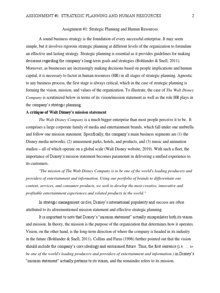 Critique On Walt Disney's Vision Mission Statement | PDF | Strategic ...