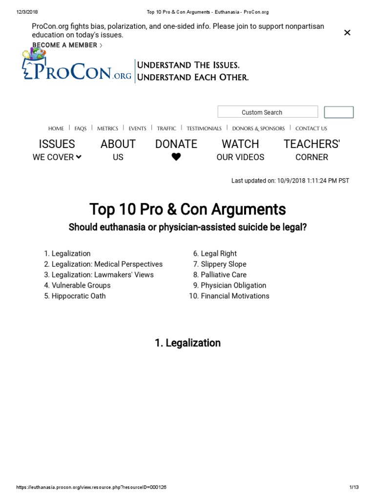 Top 10 Pro & Con Arguments - Euthanasia | PDF | Terminal Illness ...