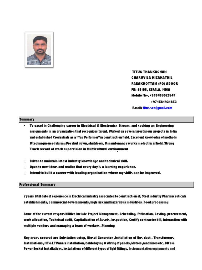 Electrical Engineer Resume | PDF | Engineering | Electrical Wiring