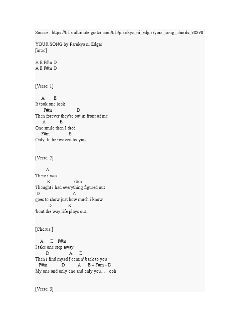 Your Song Guitar Chords