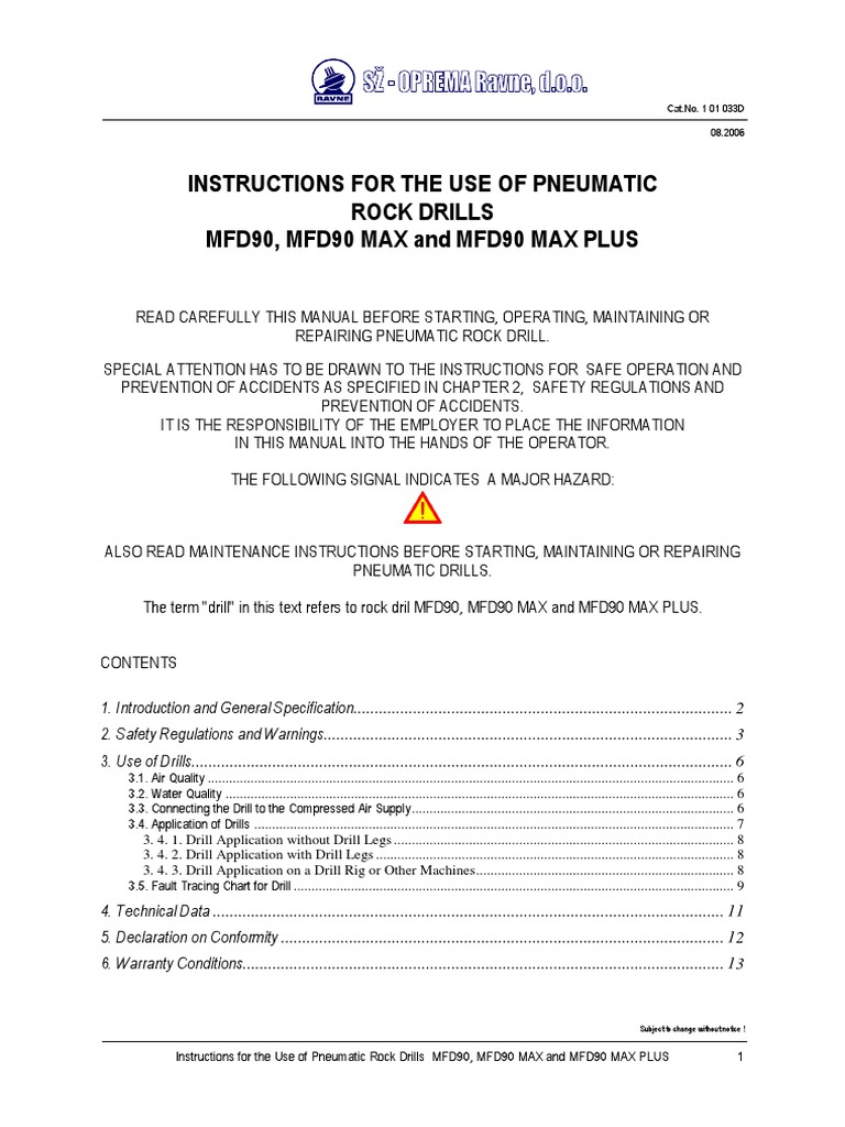 Training Manual For The MFD90 Max, MFD90 Max Plus Stoper | PDF | Piston | Drill
