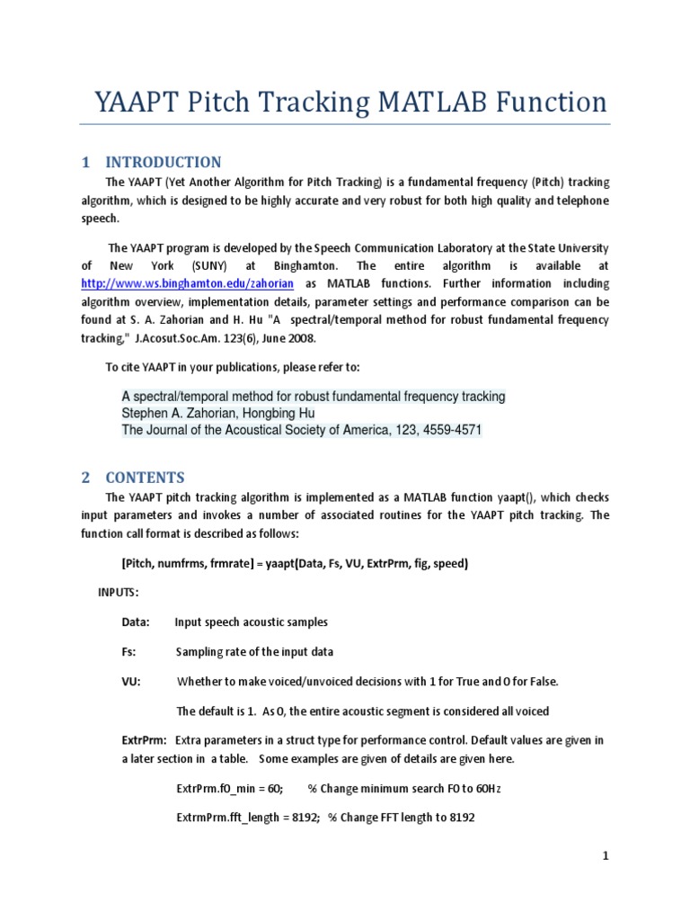 YAAPT Pitch Tracking MATLAB Function | PDF | Pitch (Music) | Spectral ...