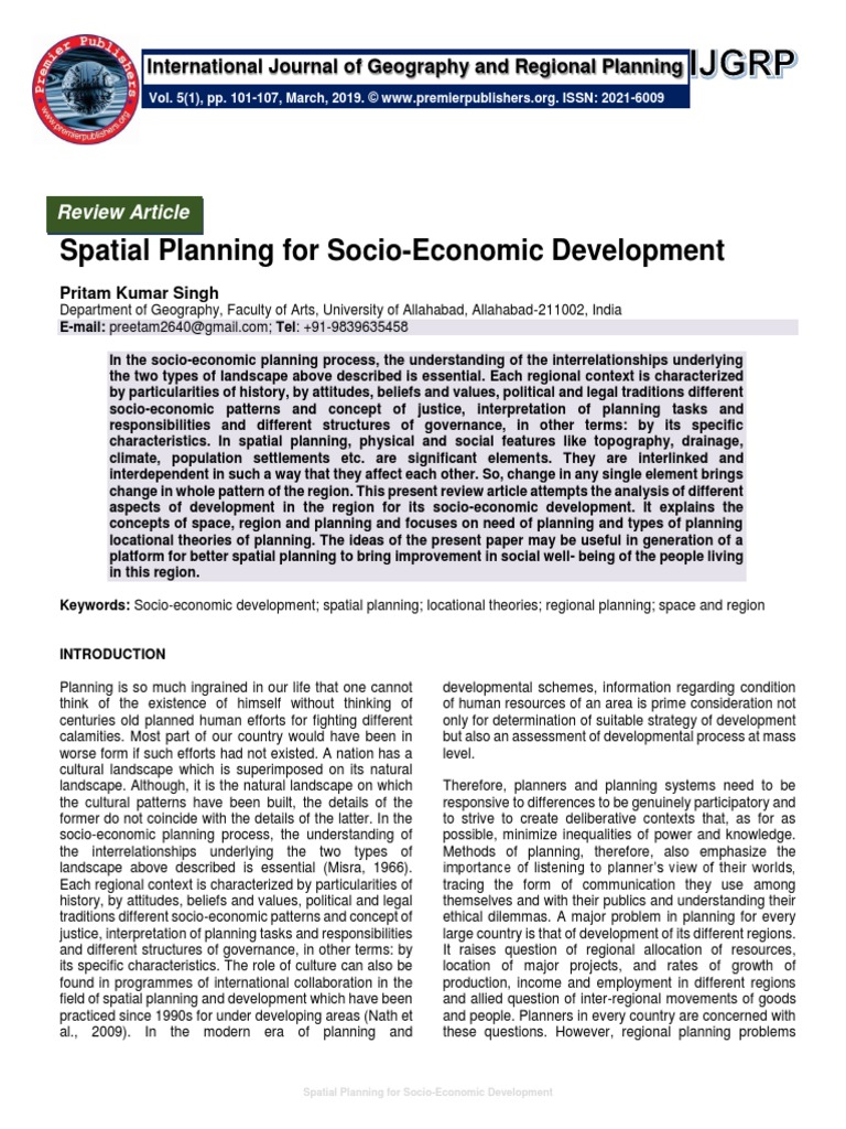 Spatial Planning For Socio-Economic Development | PDF | Economic ...