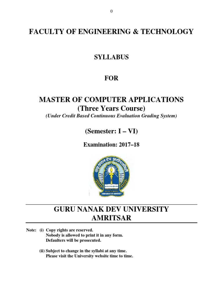 MCA TYC SYLLABUS (GURU NANAK DEV UNIVERSITY) : I To VI Semester | PDF | Pointer (Computer ...