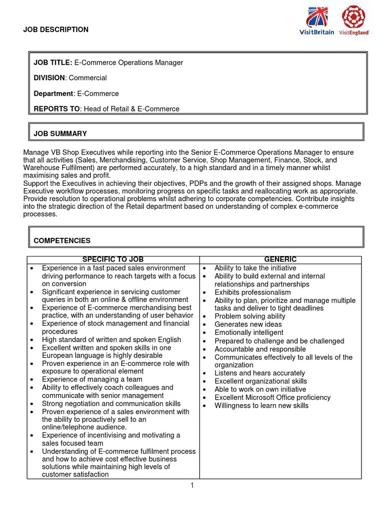 ECommerce Operations Manager JD May2017 6283 | PDF | E Commerce ...