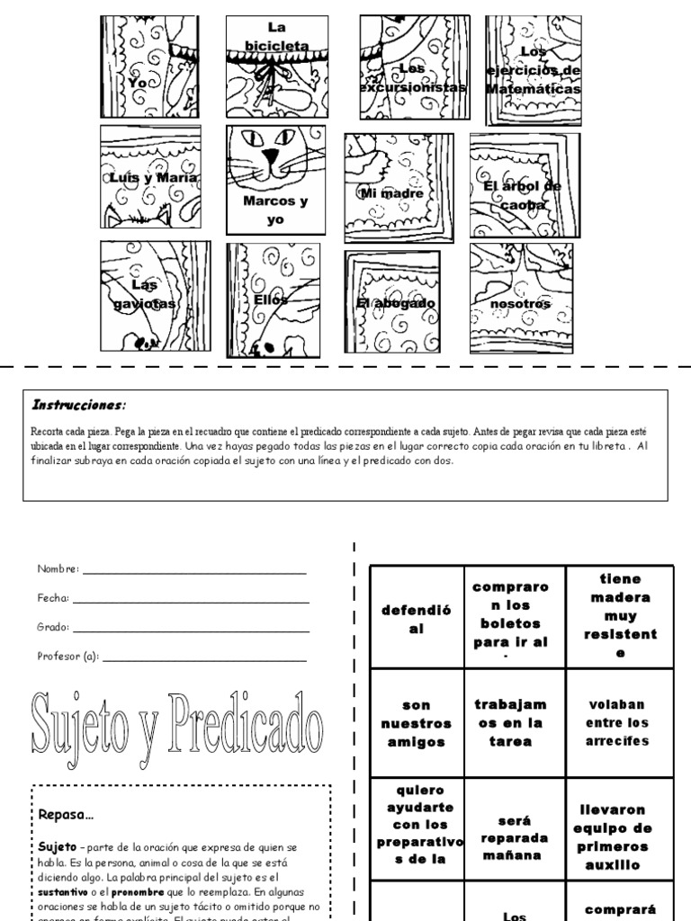 Rompecabezas - Sujeto y Predicado | PDF | Asunto (gramática ...