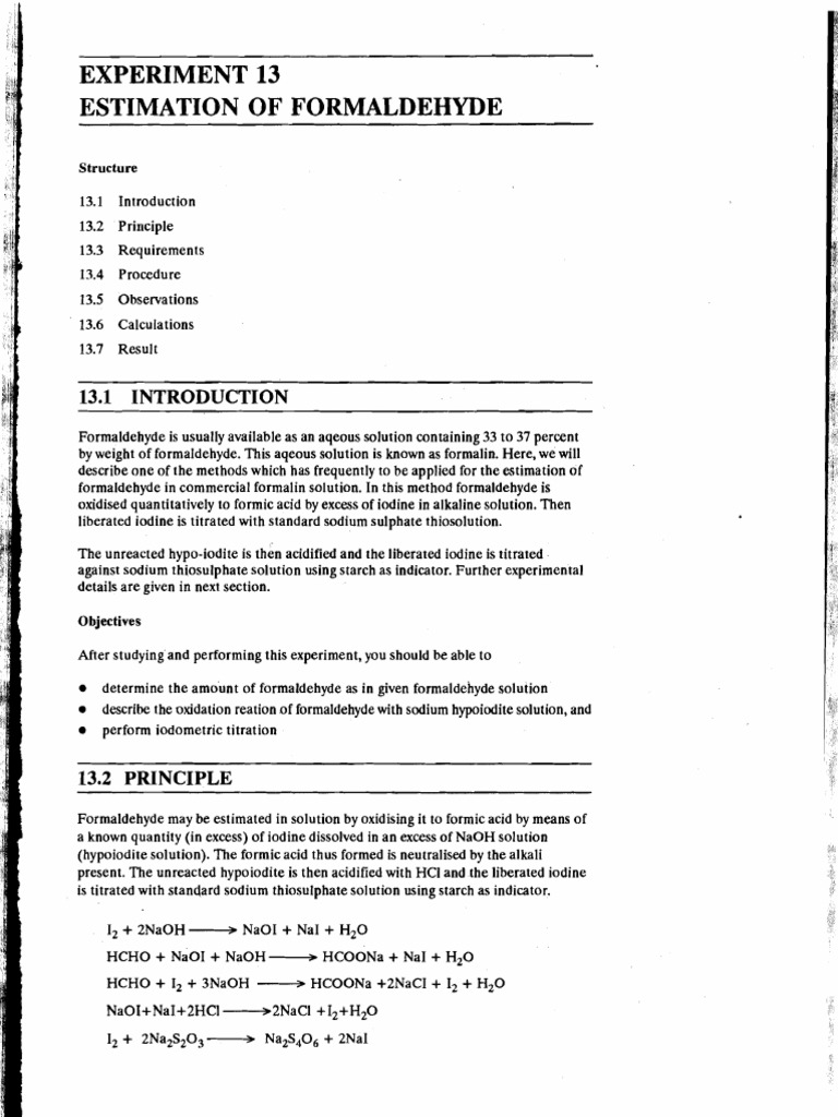 Formalin Estimation | PDF | Titration | Chemistry