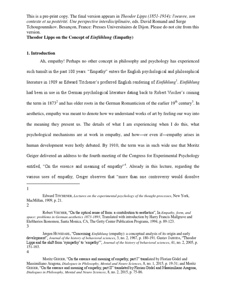 Lipps' Theory of Empathy Explained | PDF | Phenomenology (Philosophy ...