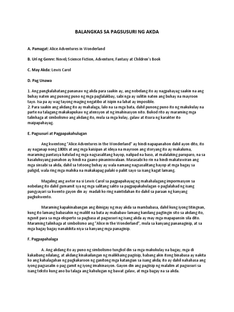 Balangkas Sa Pagsusuri NG Isang Akda | PDF