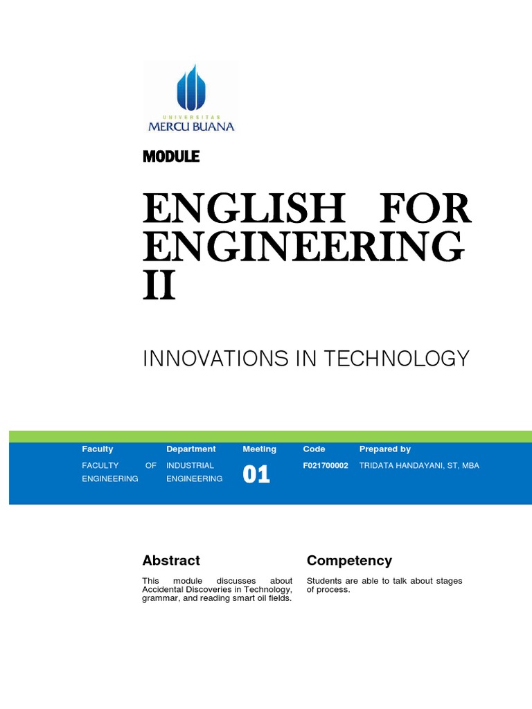 English For Engineering II: Innovations in Technology | PDF | Noun | Verb
