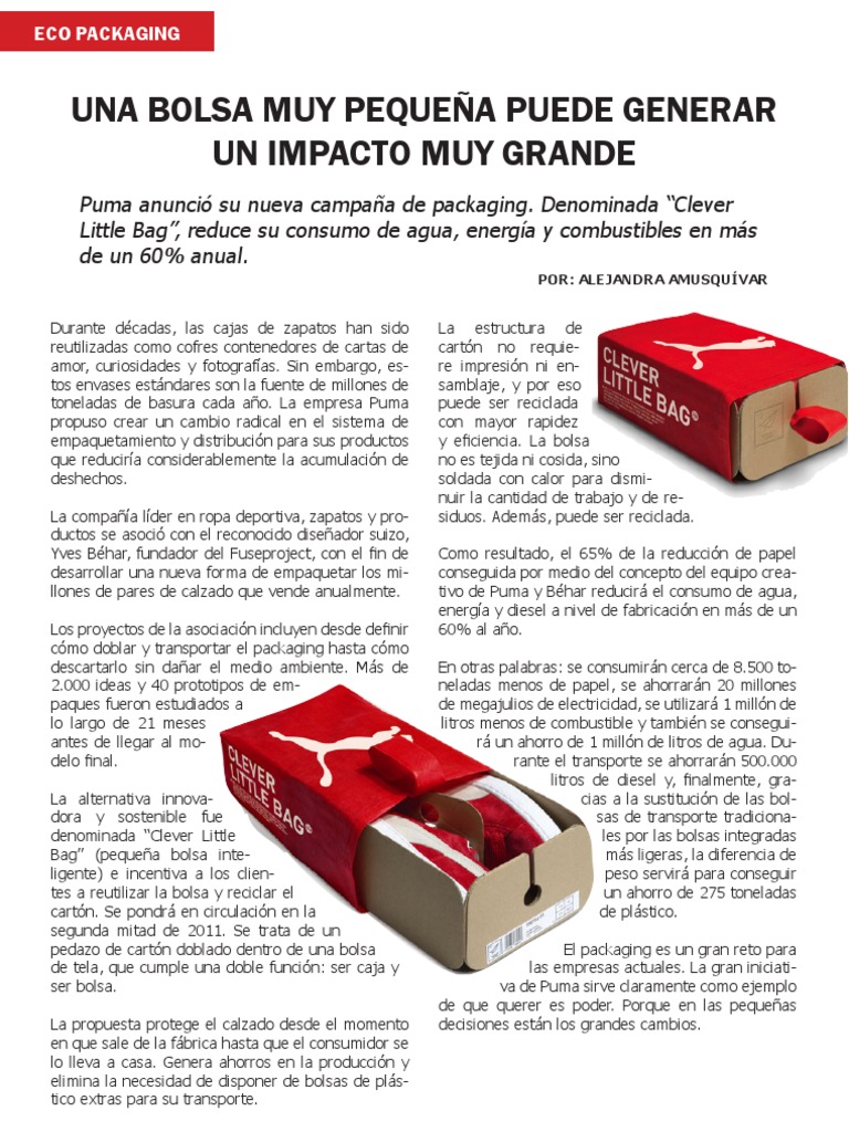 Eco packaging Puma Clever Little Bag reduce 60% consumo recursos | PDF ...