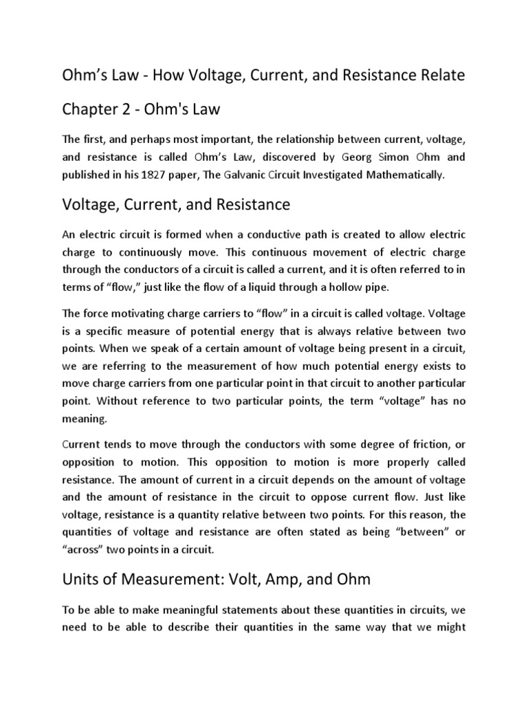 Ohm's Law - How Voltage, Current, and Resistance Relate Chapter 2 - Ohm ...