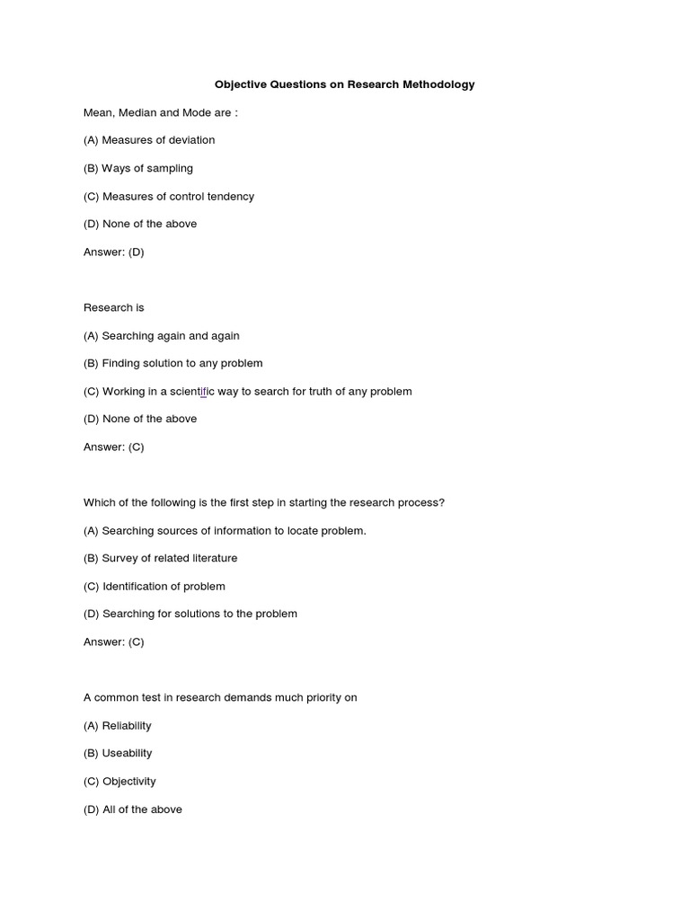 Objective Questions On Research Methodology | PDF | Cataloging | Computing