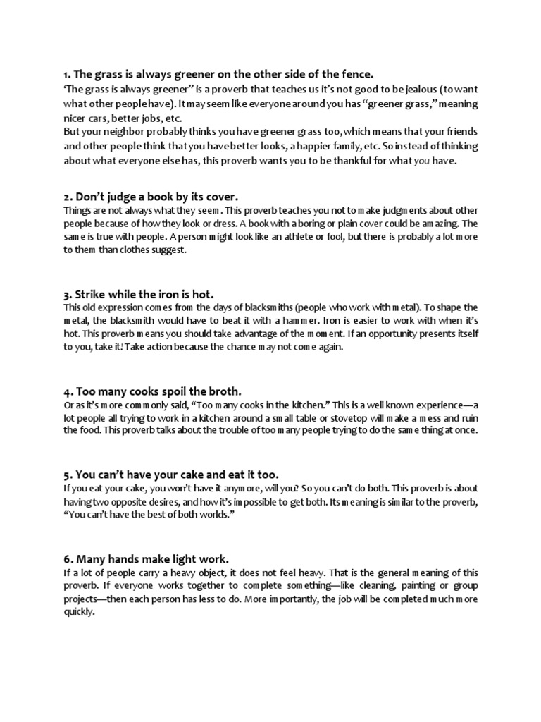 An Analysis of Common Proverbs and Their Meanings | PDF | Proverb ...