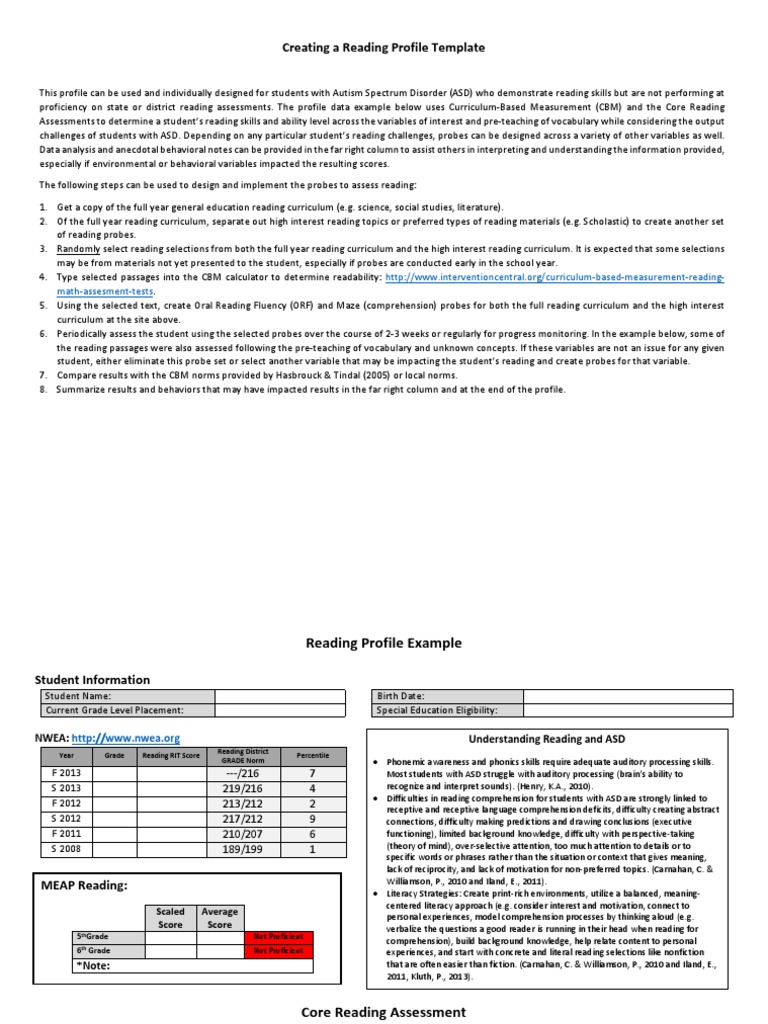 Creating A Reading Profile Template: Math-Assesment-Tests | PDF ...
