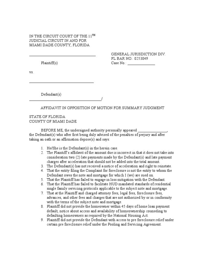 Affidavit Summary Judgment[1] | Affidavit | Foreclosure