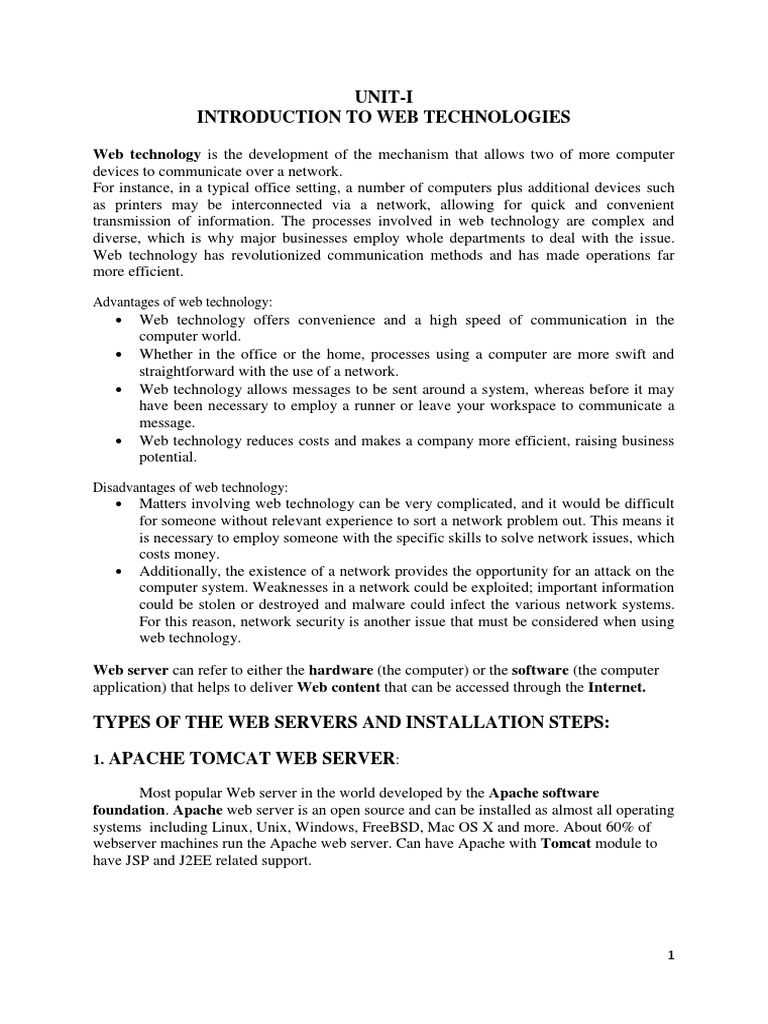 Unit-I Introduction To Web Technologies: Advantages of Web Technology ...