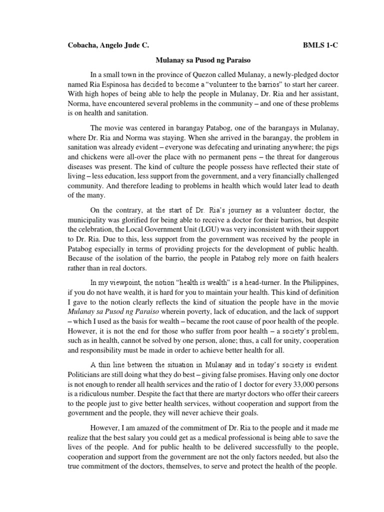 Mulanay Sa Pusod NG Paraiso Reaction Paper | PDF | Public Health | Wellness