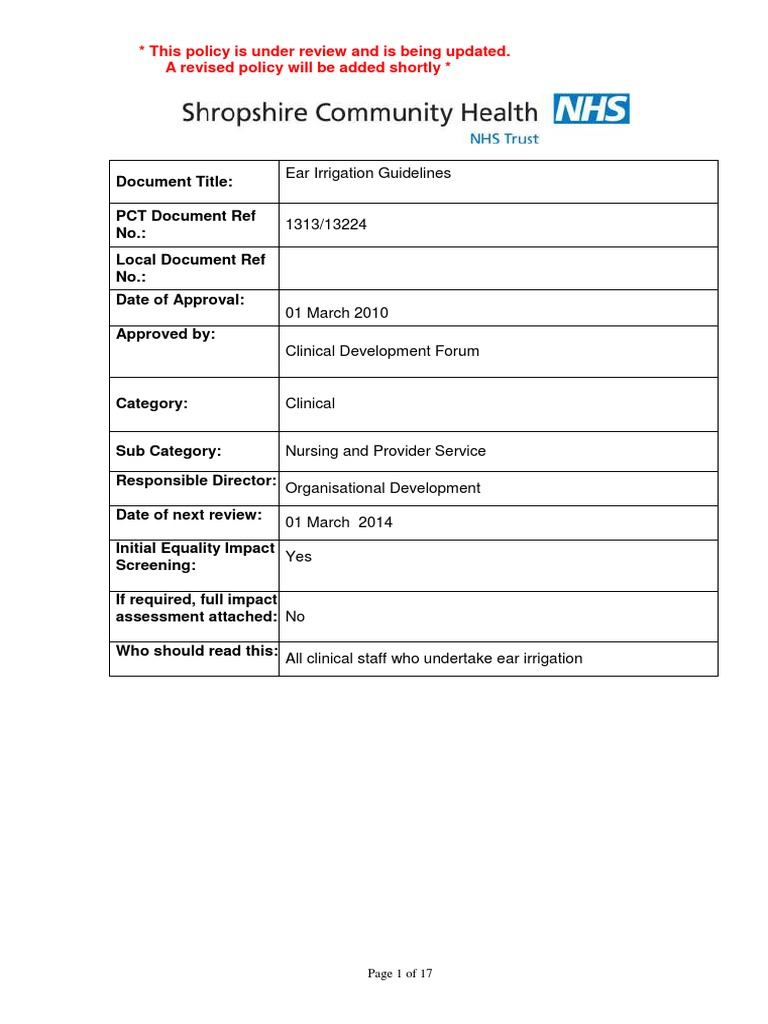 Ear Irrigation Guidelines | PDF | Ear | Physical Examination