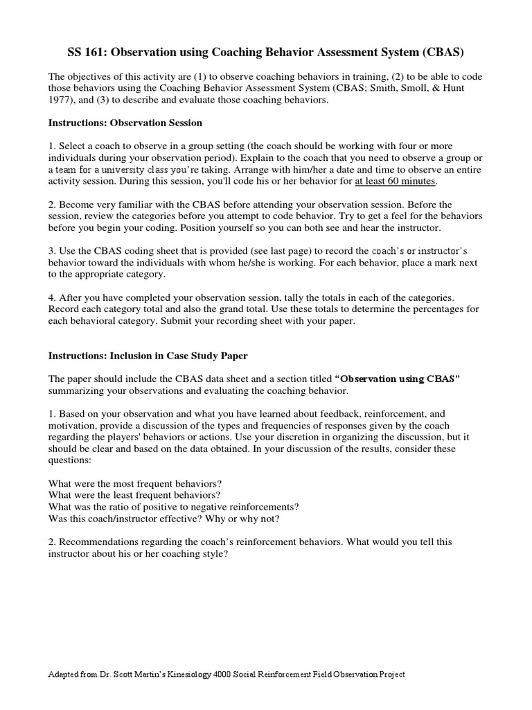 CBAS With Instructions | PDF | Reinforcement | Nonverbal Communication