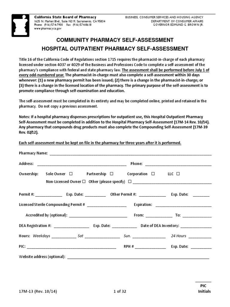Community Pharmacy Self-Assessment Hospital Outpatient Pharmacy Self ...
