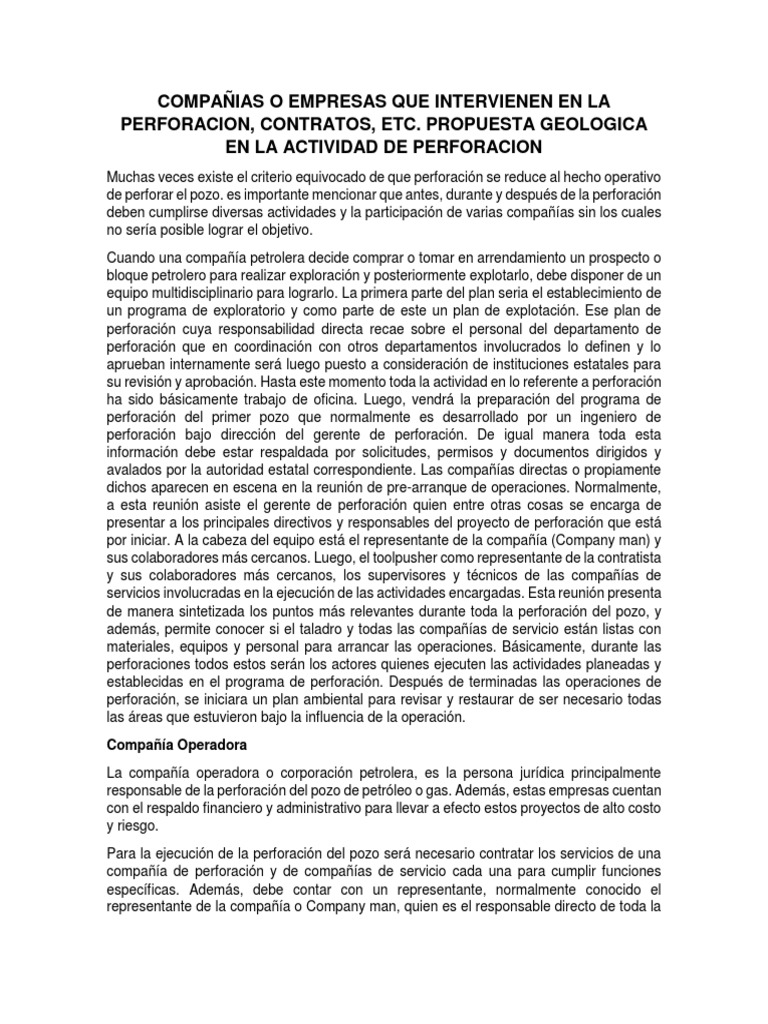 Empresas en la Perforación Petrolera | PDF | Perforar | Petróleo