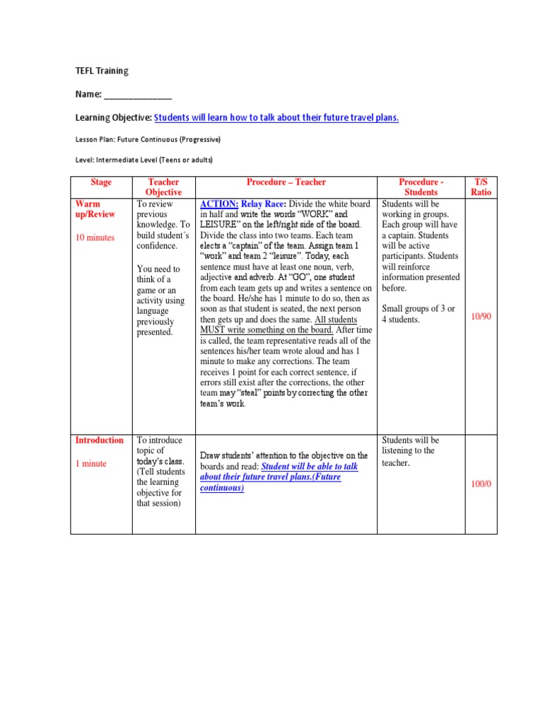 Future Continuous Lesson Plan | PDF | Question | Lesson Plan