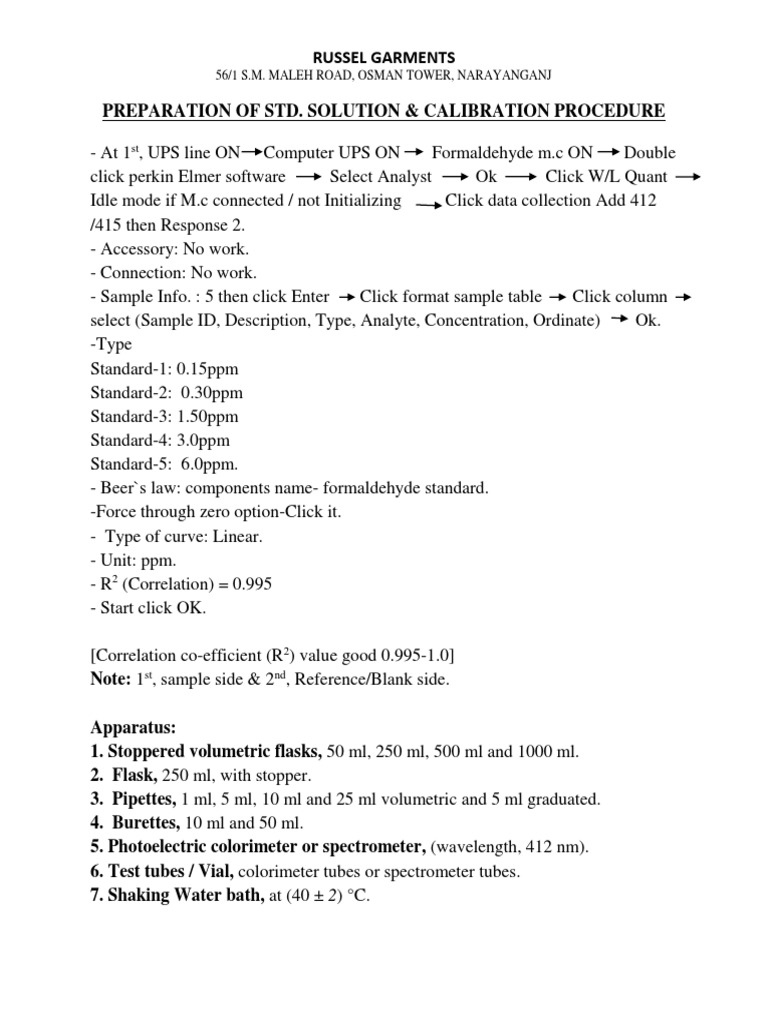 Calibration Procedure Formaldehyde | PDF | Parts Per Notation | Mass ...