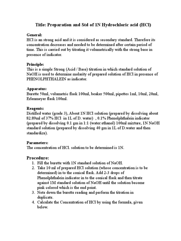 STD HCL | PDF | Hydrochloric Acid | Titration