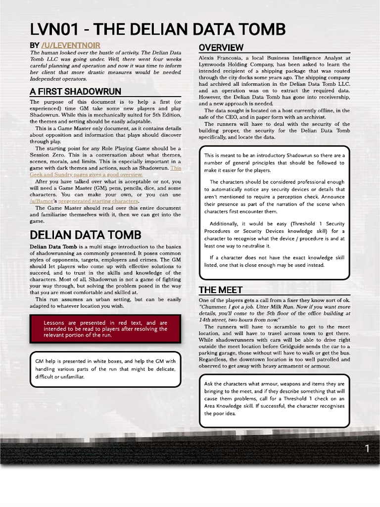 Shadowrun - Delian Data Tomb (Adventure) | PDF | Leisure
